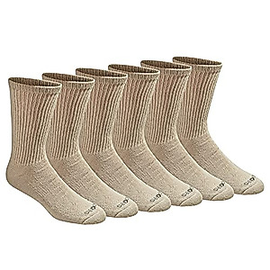 Dickies Men's Dri-Tech Essential Moisture Control Crew Socks, Available in M-XXL (6, 12, Solid Khaki (6 Pairs), Large