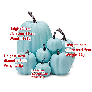 BINPURE Fall Decorations for Home Artificial Fake Pumpkins Thanksgiving Pumpkins Set Lifelike Wedding Tables Centerpieces Halloween Home Decoration (SST-Light Blue, 7 PCS)
