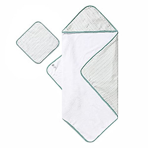 Bamboo Baby Hooded Towel and Washcloth Set, Perfect for Babies or Toddlers, Soft & Absorbent (Greenish)