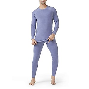 DAVID ARCHY Men's Thermal Underwear Set Winter Warm Base Layers Thermal Top and Bottom Long Johns Set Heather Moonlight Blue,L