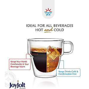 JoyJolt Stoiva Double Wall Insulated Coffee Mugs – 11.5 oz Glasses Set with Handle, Ideal for Hot and Cold Drinks – Large Mugs for Coffee, Latte, Cappuccinos, Tea – Stackable, Modern Design – Set of 4