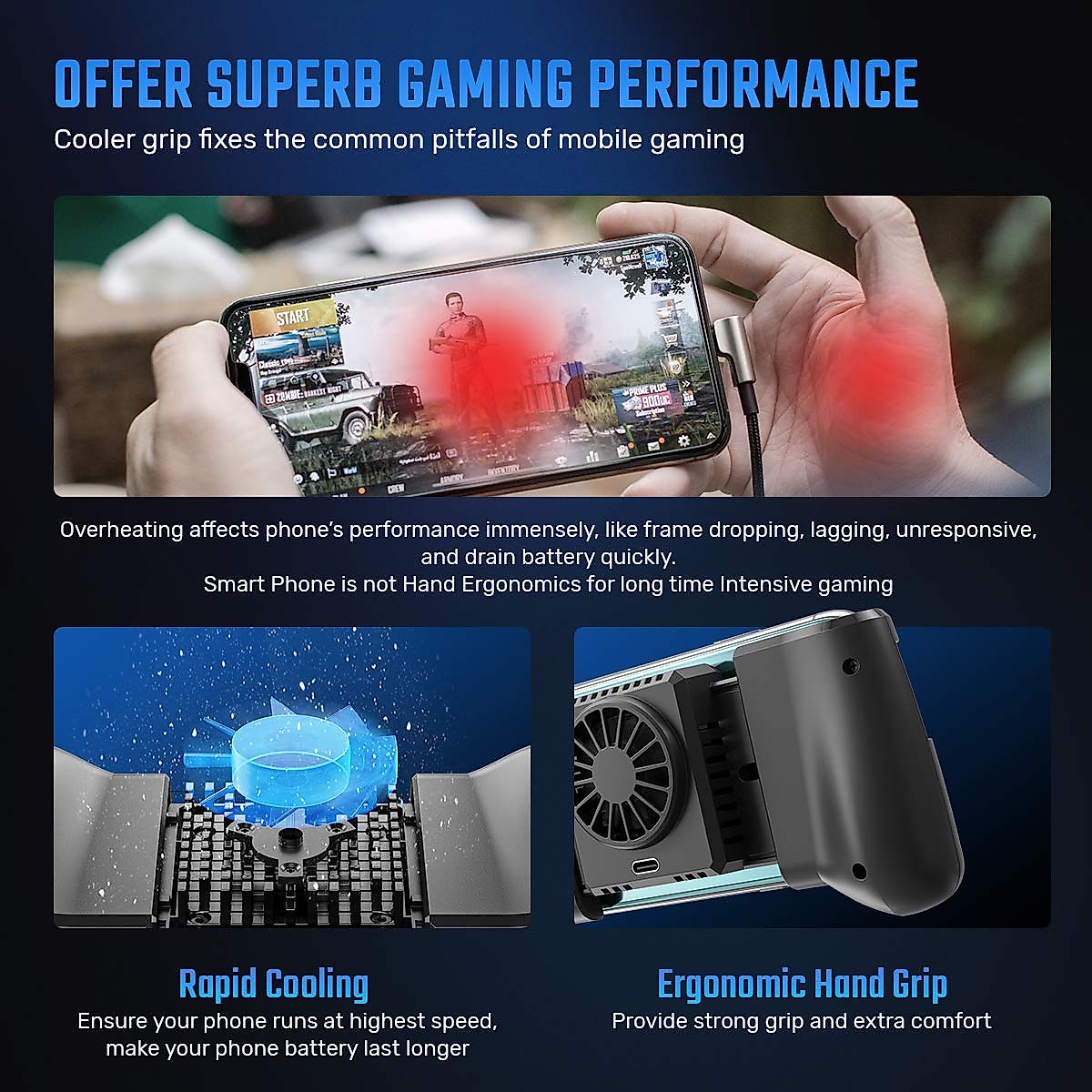 IFYOO Mobile Game Controller + Active Cooling Fan Phone Radiator Grip, Compatible with iPhone/Android Phone, For PUBGG/Fortnitee/Call of Duty Mobile Games, Cooler Gaming Case Triggers L1R1 Buttons