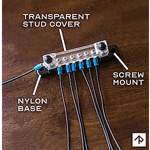 6 Terminal Bus Bar Kit - 150A Bus Bar Block with Cover & Heat Shrink Terminals; Ground Distribution, Power Distribution Terminal Block for Automotive and Marine
