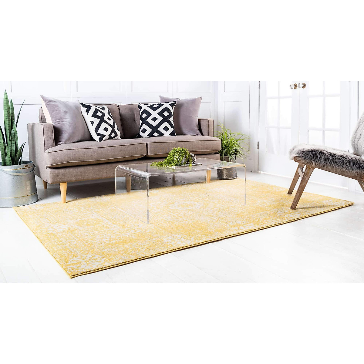 Unique Loom Tradition Collection Classic Southwestern Distressed Casual Design Area Rug, 5 ft x 8 ft, Yellow/Ivory
