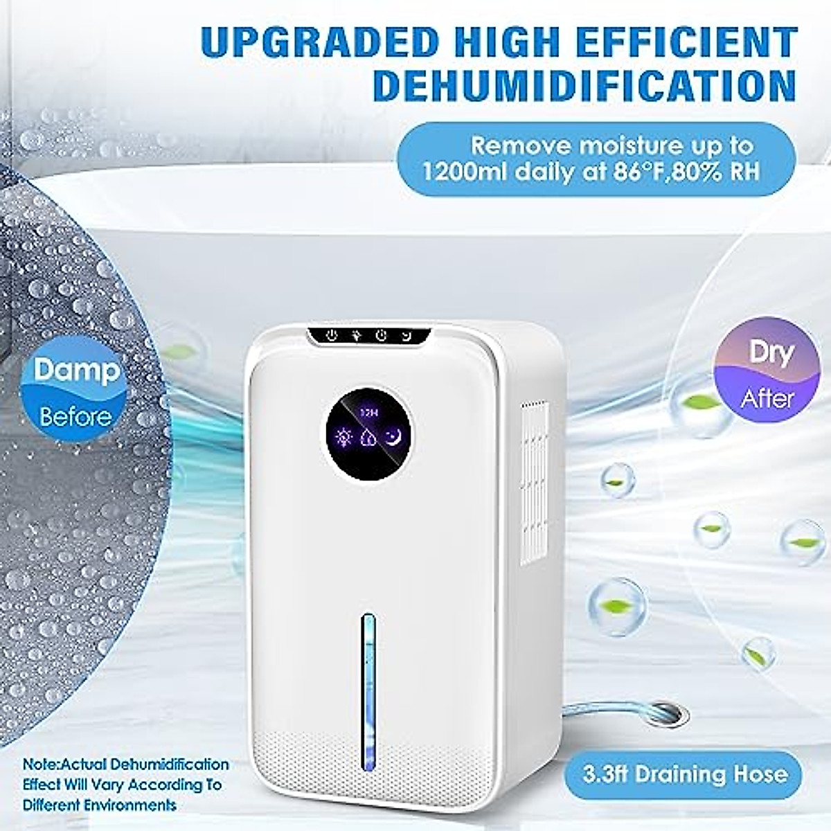 Dehumidifiers for Home Room Basement,88oz Dehumidifier With Drain Hose for Bathroom Bedroom Closet RV Camper (800Sq.ft)