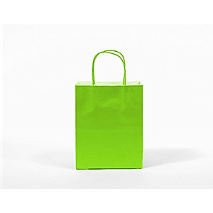 24CT Medium Lime Green Biodegradable, Food Safe Ink & Paper, Premium Quality Paper (Sturdy & Thicker), Kraft Bag with Colored Sturdy Handles (Medium, Lime Green)