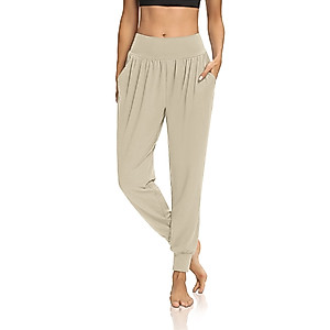 DIBAOLONG Womens Yoga Joggers Loose Workout Sweat Pants Comfy Lounge Pants with Pockets Apricot XL