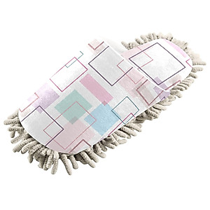 FLildon Microfiber Cleaning Slippers Geometric Rectangle Pattern Washable Mop Shoes Slipper for Men/Women House Floor Dust Cleaner, Size M