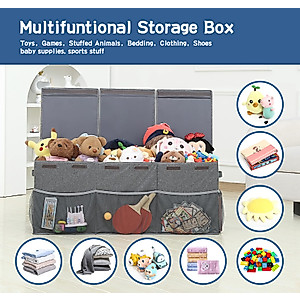 Remittur Extra Large Toy Box Chest with Mesh Pockets, Kids Toy Storage Organizer Bakest Box, Foldable Toy Organizers and Storage Bin with Lids, Toy Bin for Kids, Boys,Girls,Nursery,Playroom,Office