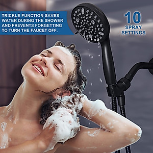 High Pressure Handheld Shower Head, 10-Setting Showerhead, 4.7”Detachable Showerhead Set with 5ft Hose, Adjustable Bracket and Built-in Power Wash to Clean Tub, Tile & Pets - Black