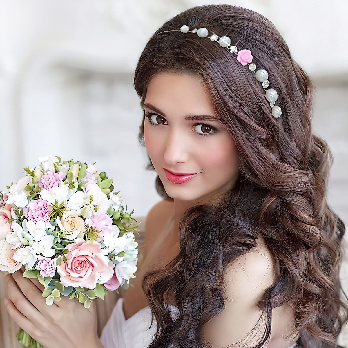 CellElection 10PCS Crystal Headband Pearls Flower Hairbands Jewelry Rhinestone Fashion Beaded Headbands Gold Sliver Metal Headbands Headdress for Girls Women Teens…