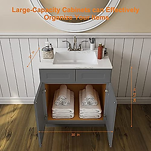 LOVMOR 30" Bathroom Vanity, Kitchen Base Cabinet, Single Sink Storage Unit, Pedestal Sink Storage Cabinet, Large Capacity for Laundry Room, Kitchen, Shower Room & Utility Room