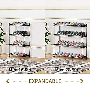 DUSASA Shoe Rack Organizer for Closet Entryway, 4-Tier Expandable Free Standing Shoe Rack Metal Iron of Adjustable Shoes Organizer, Stackable Shoe Shelf for Entryway Doorway