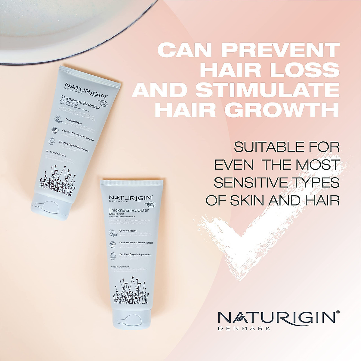 Naturigin Volumizing Shampoo - Vegan and Organic Hair Thickening Shampoo for Instant Hair Volume - Shampoo for Hair Growth that Prevents Hair Loss in Thin Hair, Free from Harsh Chemicals and Parabens
