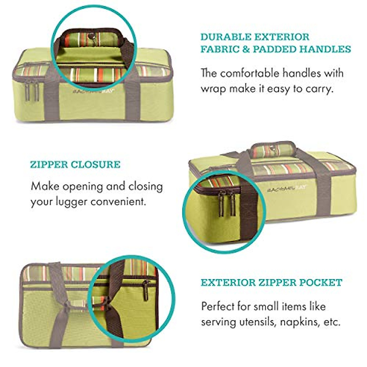 Rachael Ray Lasagna Lugger, Insulated Casserole Carrier for Parties, Fits 9"x13" Baking Dish, Green