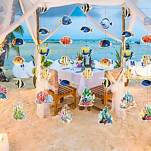 Hotop 9 Pcs Tropical Fish Party Banners Under The Sea Party Supplies Ocean Garland Kit Fish Ceiling Hanging Swirl Hawaiian Luau Decor Tropical Fish Paper Cutouts for Birthday Party Favor Supplies