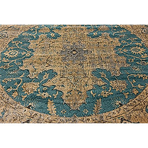 Unique Loom Aurora Collection Over-Dyed, Abstract, Botanical Southwestern, Transitional Area Rug, 8 ft x 8 ft, Teal/Beige