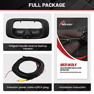 RED WOLF Tailgate Handle Backup Camera Fit for 1999-2006 Chevrolet Chevy Silverado/GMC Sierra 1500 2500 3500HD Pickups Reverse Rear View Backup Camera, Waterproof Guideline w/12V Power Cable RCA Plug