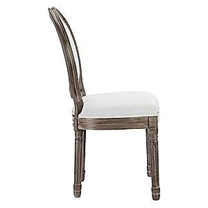 CangLong Farmhouse Dining Room Accent Chairs, French Distressed Bedroom Chairs with Round Back, Elegant Kitchen Chairs Side Chair, Set of 2, Fabric Back in Beige