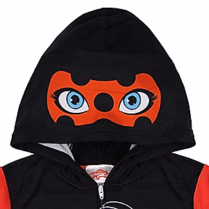 Komar Kids Miraculous Ladybug Girls Girl Power Full Zip Blanket Sleeper Hooded Pajama, 4 Black