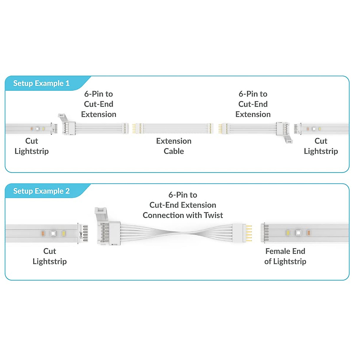 Litcessory 6-Pin to Cut-End Extension Connector for Philips Hue Lightstrip Plus (2in, 4 Pack, White - Standard 6-PIN V3)