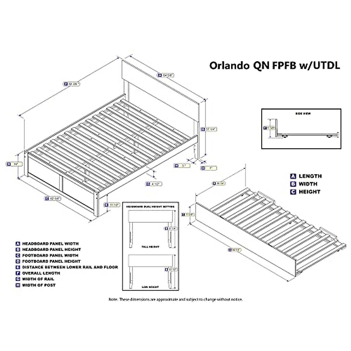 AFI Orlando Queen Platform Bed with Footboard and Turbo Charger with Twin Extra Long Trundle in Espresso