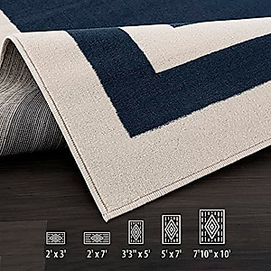 CAMILSON Navy Blue Area Rug 2' x 7', Bordered Design Indoor Runner Rugs for Living Area Hallway, Navy Blue / Cream Indoor Carpet