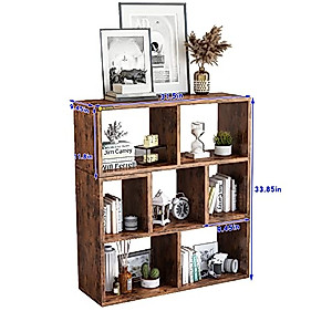 MIN WIN 7 Cube Storage Organizer,3 Tier Wood Bookshelf Free Combination Cubby Bookcase Open Standing Book Shelving Cabinet Display Cube Shelves Compartments for Study Living Room Office,Antique