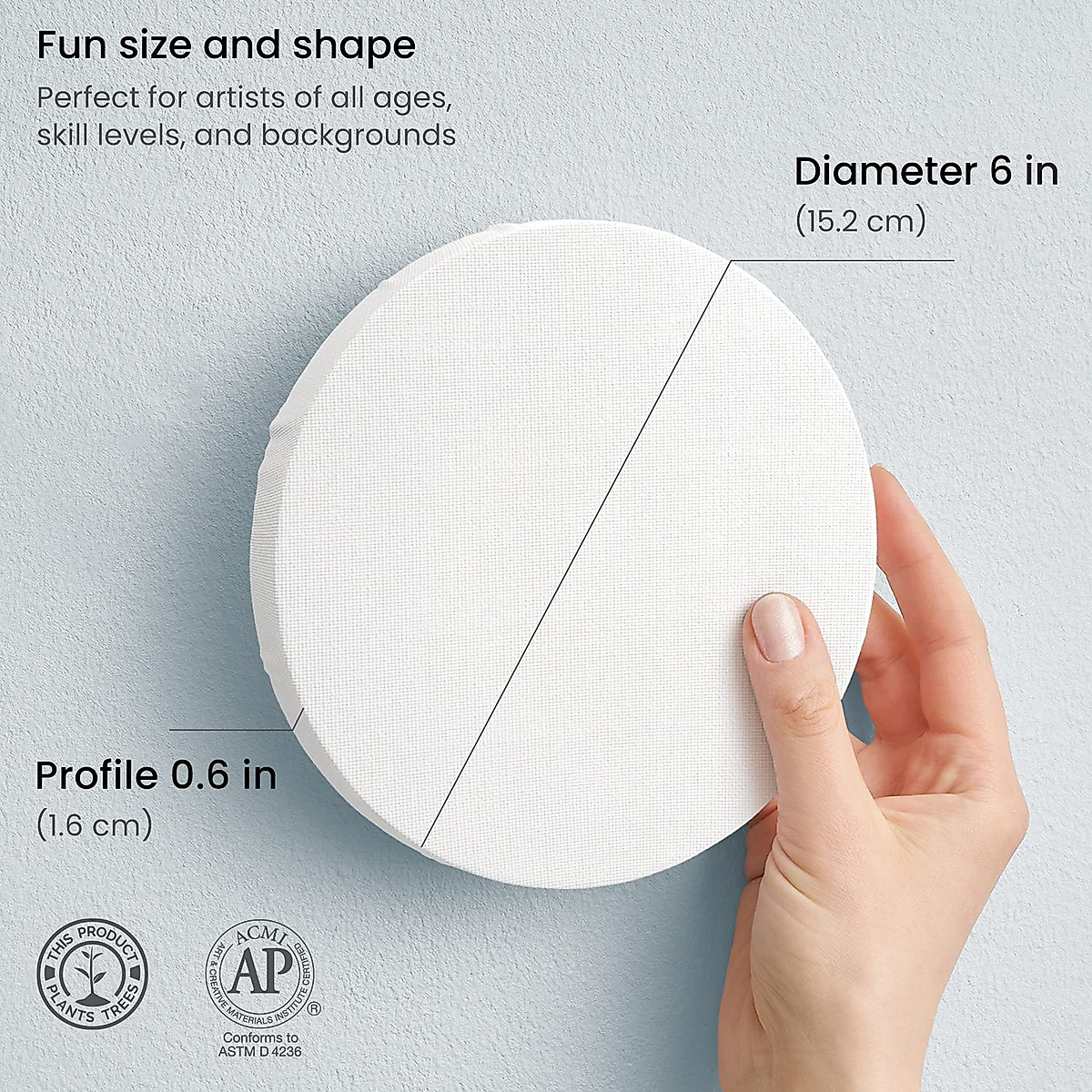 ARTEZA Round Stretched Canvas, 6 Inch Diameter, Pack of 12, Blank White Canvas Boards for Acrylic, Oil and Gouache Painting