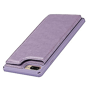 ShunJieTech for iPhone 7 Plus Case,for iPhone 8 Plus Case,[ Credit Card Holder & Slot Wallet Case ] Back Shell Leather Cover Shockproof Protective Case with Strap(5.5")-Purple