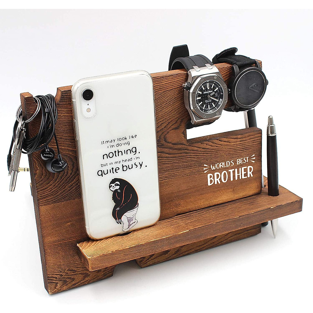 KU-DaYi World’s Best Brother Wooden Desk Docking Station, Brother Gifts For Birthday Christmas Father’s Day Wedding, Brother Gifts From Sister Brother Cousin