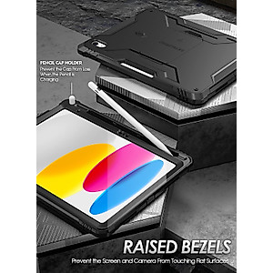 Poetic Revolution Case Designed for iPad 10.9 10th Gen (2022), Full-Body Rugged Shockproof Protective Cover with Kickstand and Built-in-Screen Protector, Only Applicable to iPad 10th Generation, Black