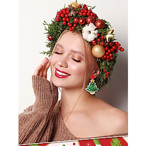 1 Pair Christmas Beaded Earrings Dangling Earrings Cute Christmas Earrings Christmas Tree Earrings Colorful Holiday Earrings Jewelry Gift for Women (Christmas Tree)