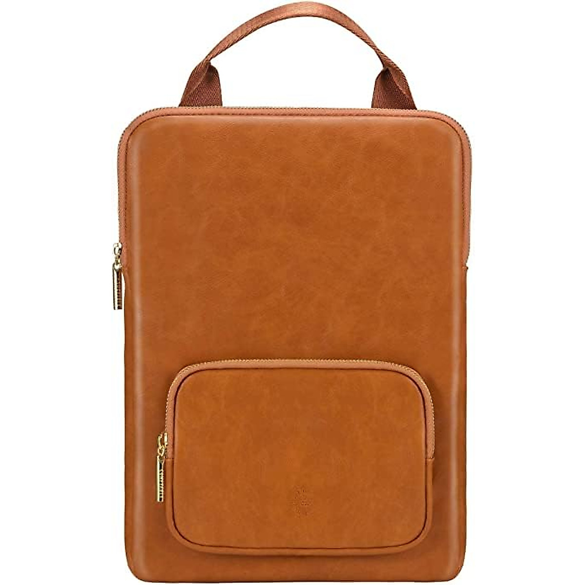 Comfyable Laptop Sleeve Bag 14 Inch Compatible for MacBook Pro 14 Inch 13 Inch, MacBook Air 13 in M2 M1 with Handle & Pocket - Faux Leather Computer Carry Briefcase-Brown