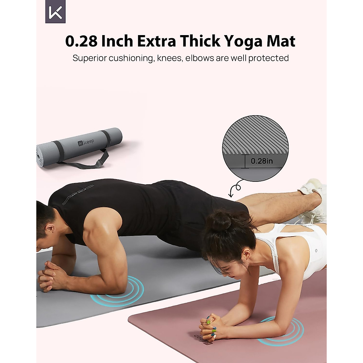 KEEP Non-Slip Large Yoga Mat,Extra Long and Wide Exercise & Fitness Mat( 72"Lx32"Wx7mm Thick) with Free Carrying Strap, Pilates & Home Workout, Classic Grey