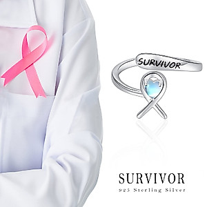 Dreamboat Breast Cancer Rings for Women Heart Ring 925 Sterling Silver Adjustable Open Rings Moonstone Ring Breast Cancer Jewelry Survivor Gifts