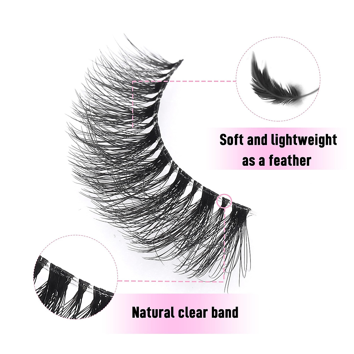 KSYOO False Eyelashes Cat Eye Lashes Wispy Lashes Clear Band V1 Russian Strip Lashes That Look Like Extensions D Curl Cat Eye Lashes Natural Look Faux Mink 3D Fluffy Russian Strip Eyelashes