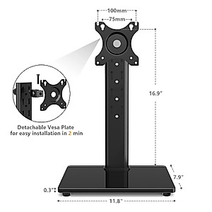 Single Computer Monitor Stand for 13-32 inch Screen, Height Adjustable Monitor Stand, Free Standing Monitor Desk Stand with Swivel, Tilt and Rotation VESA Mount, Black
