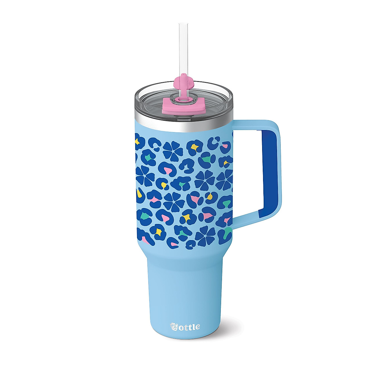 Ottle Deep Sea Diver 40 oz Insulated Tumbler with Handle and Straw Lid - Leak Proof, Cupholder Friendly Travel Mug - Stainless Steel Double Wall Water Bottle for Hot and Cold Drinks - Leopard Bloom