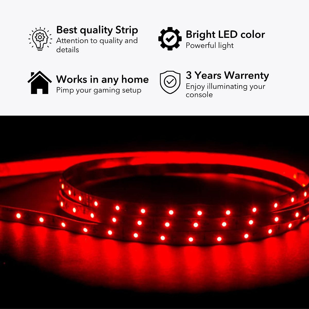 FLOATING GRIP USB LED Light Strip Mood Lighting Accent & Gamer Decor for Video Gaming Consoles & Game Rooms - Compatible with PlayStation or Xbox - Adhesive Strips (0.5 Meter, Red)