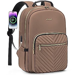 LOVEVOOK Laptop Backpack for Women 15.6 inch,Cute Womens Travel Backpack Purse,Professional Laptop Computer Bag,Waterproof Work Business College Teacher Bags Carry on Backpack with USB Port,Brown