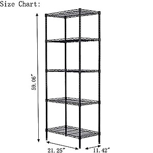 Basic Houseware 5 Tier Storage Shelf Metal Wire Shelving Unit Utility Organization Storage Rack for Kitchen Living Room Pantry Heavy Duty