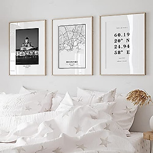 Dear Mapper Helsinki Finland View Abstract Road Modern Map Art Minimalist Painting Black and White Canvas Line Art Print Poster Art Print Poster Home Decor (Set of 3 Unframed) (12x16inch)