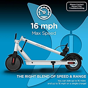 Hover-1 Jive Electric Scooter 16 MPH, 8 Mile Range, 5HR Charge, LCD Display, 8.5 Inch High Grip Tires, 264 LB Max Weight, Cert Tested, For Kids, Teens, Adults, White