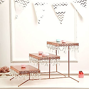 Efavormart 15" Tall Rose Gold 3 Tiered Serving Stand Cupcake Dessert Stand with Crystal Pendants
