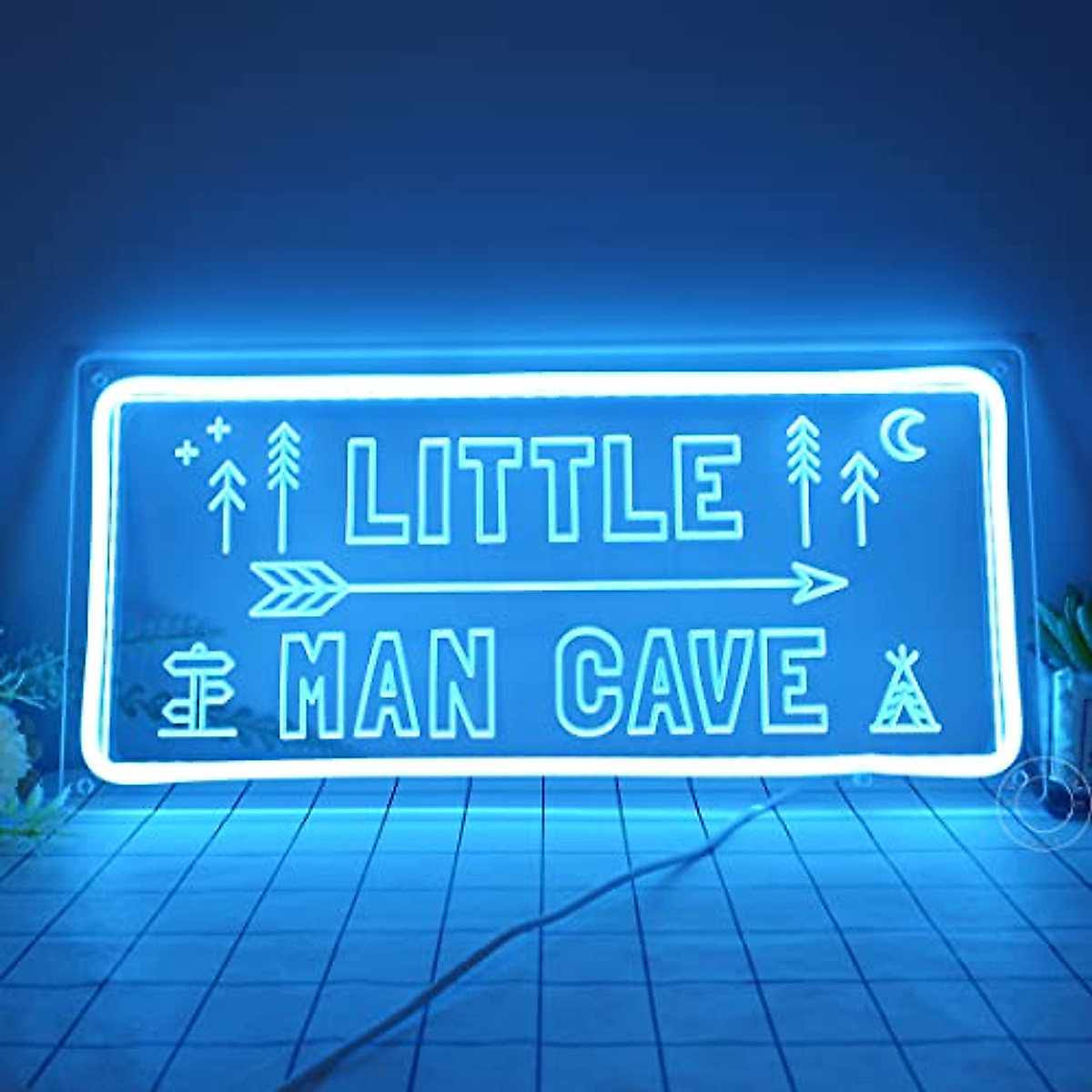 SYLHOME Little Man Cave LED Neon Light Sign Little Boy Nursery Room Wall Art Baby Toddler Kids Bedroom Living Room Hanging Decor Birthday Christmas Gifts 15.8"X7.5" USB Ice Blue