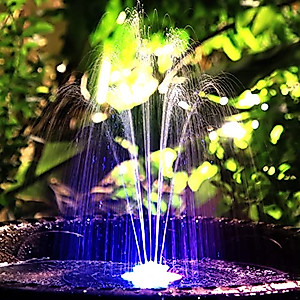AMZtime Solar Fountain with Light, 5.5W LED Light Solar Birdbath Fountain, 3000mAh Battery & 8 Nozzles Solar Fountain Pump for Pond, Birdbath, Pool, Garden.
