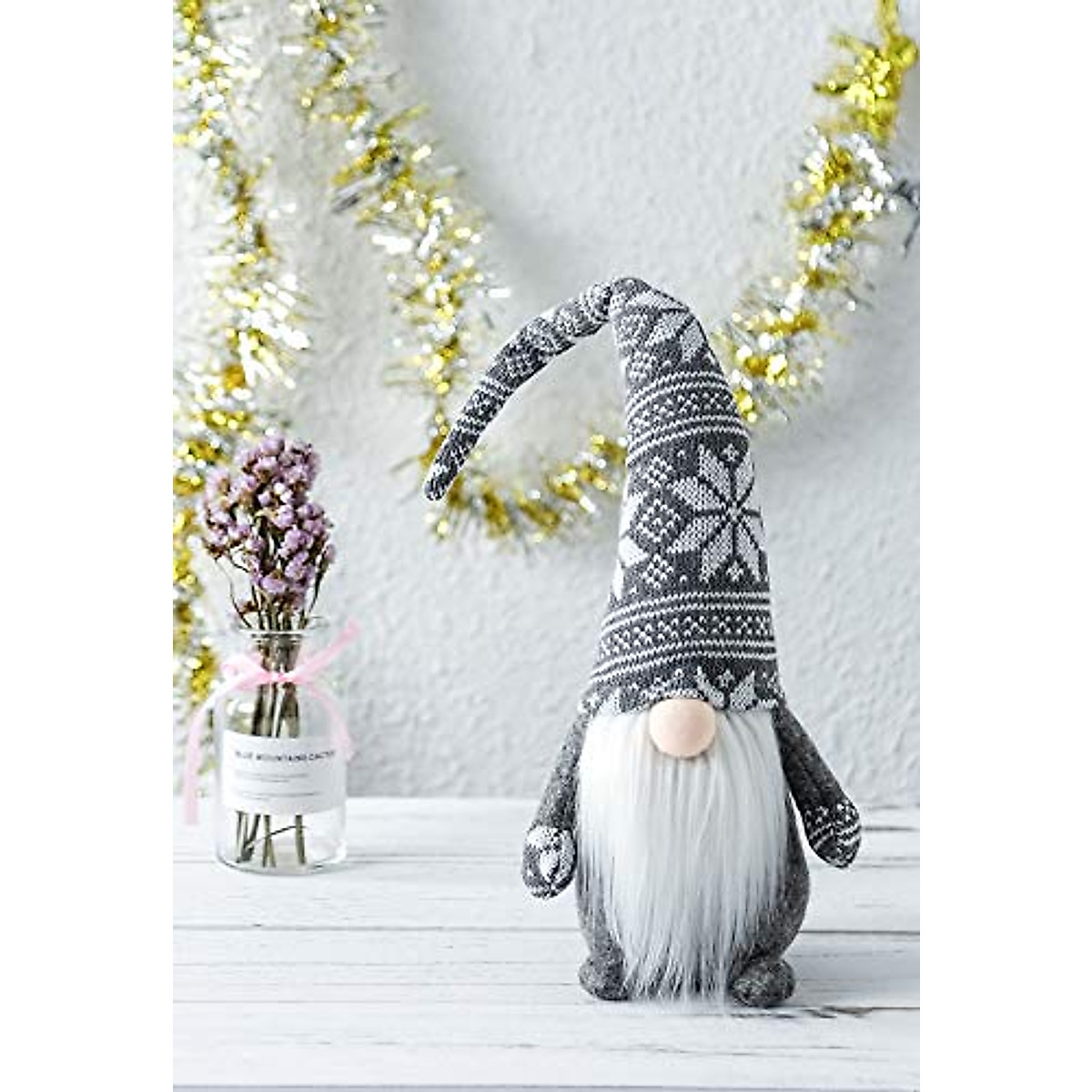 Funoasis Holiday Gnome Handmade Swedish Tomte, Christmas Elf Decoration Ornaments Thanks Giving Day Gifts Swedish Gnomes tomte (Grey Snowflake-19 Inches)