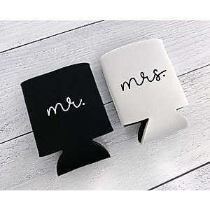 Pink Palm Co. Wedding Set of 2 Can Coolers | Can Holders for Bride and Groom | Beverage Insulators for Newlyweds | Wedding Toast | Engagement Party | Honeymoon (Mr. & Mrs.)