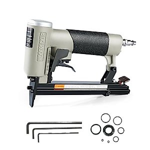Woodpecker N7116S 22 Gauge Rapid Pneumatic Upholstery Stapler Adjustable Frequency Air Power Fine Wire Staple Gun 3/8-Inch Crown Upholstery Staple Gun 1/4-Inch to 5/8-Inch Leg Length for Upholstering